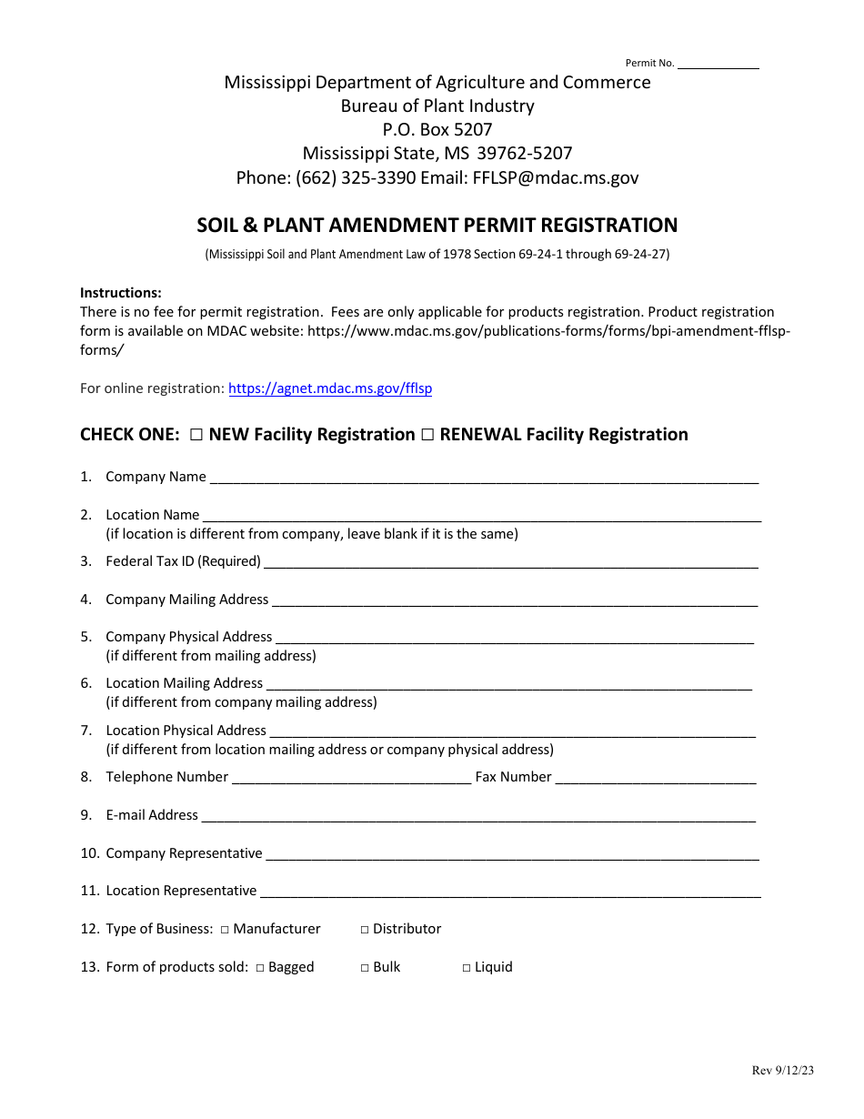 Mississippi Soil & Plant Amendment Permit Registration - Fill Out, Sign ...