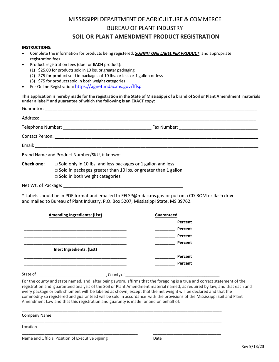 Mississippi Soil or Plant Amendment Product Registration - Fill Out ...