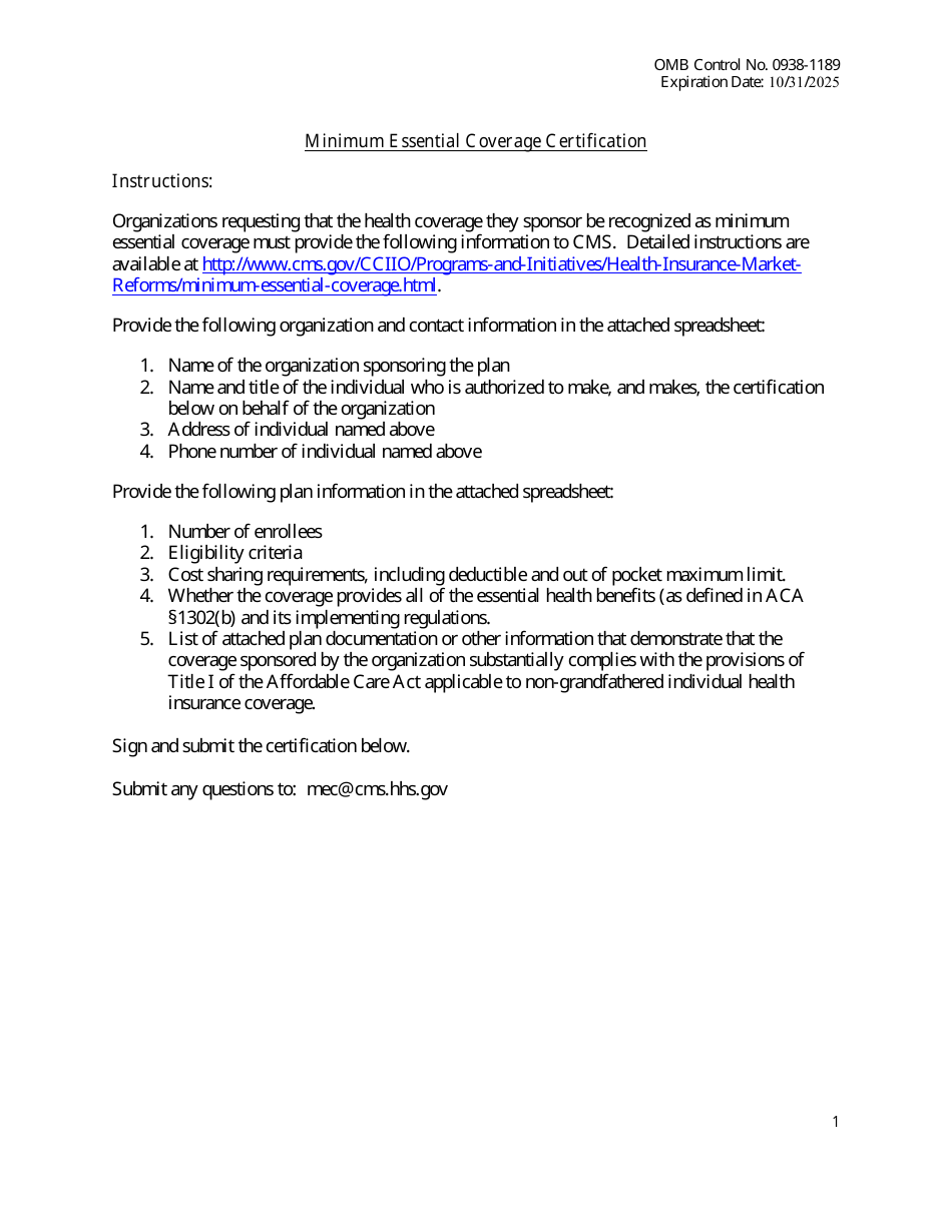 Minimum Essential Coverage Certification - Fill Out, Sign Online and ...