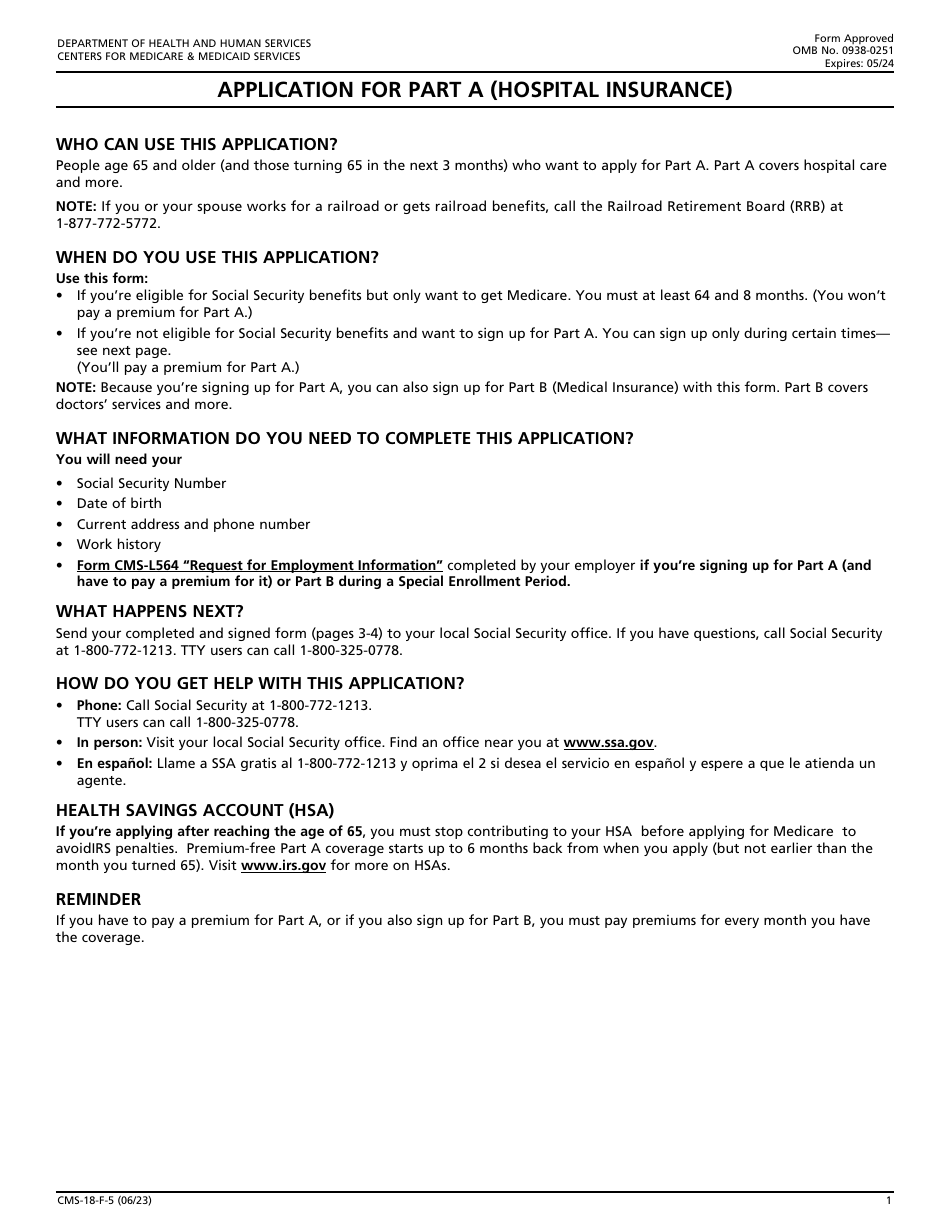 Form CMS-18-F-5 Download Fillable PDF or Fill Online Application for ...