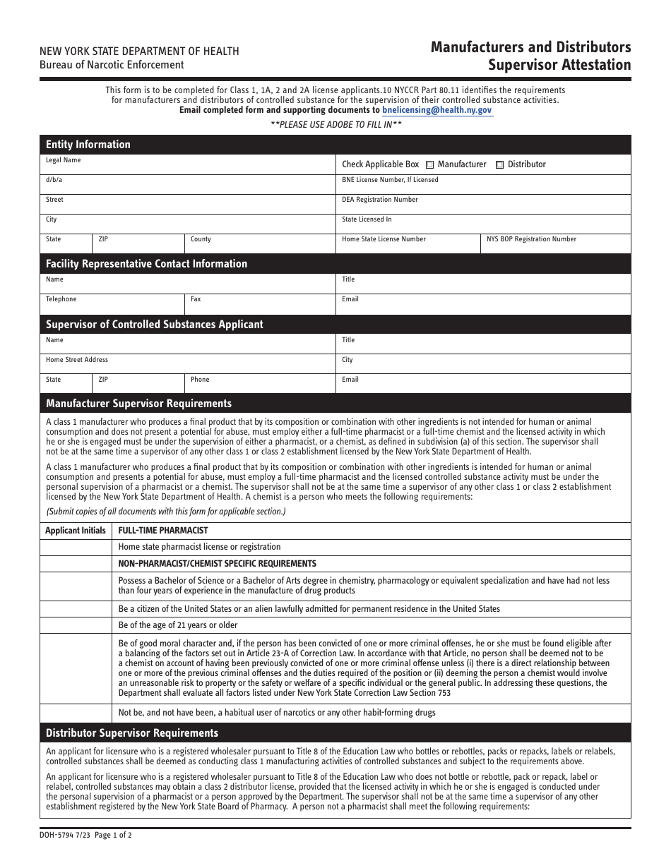 Form DOH-5794 - Fill Out, Sign Online and Download Fillable PDF, New ...