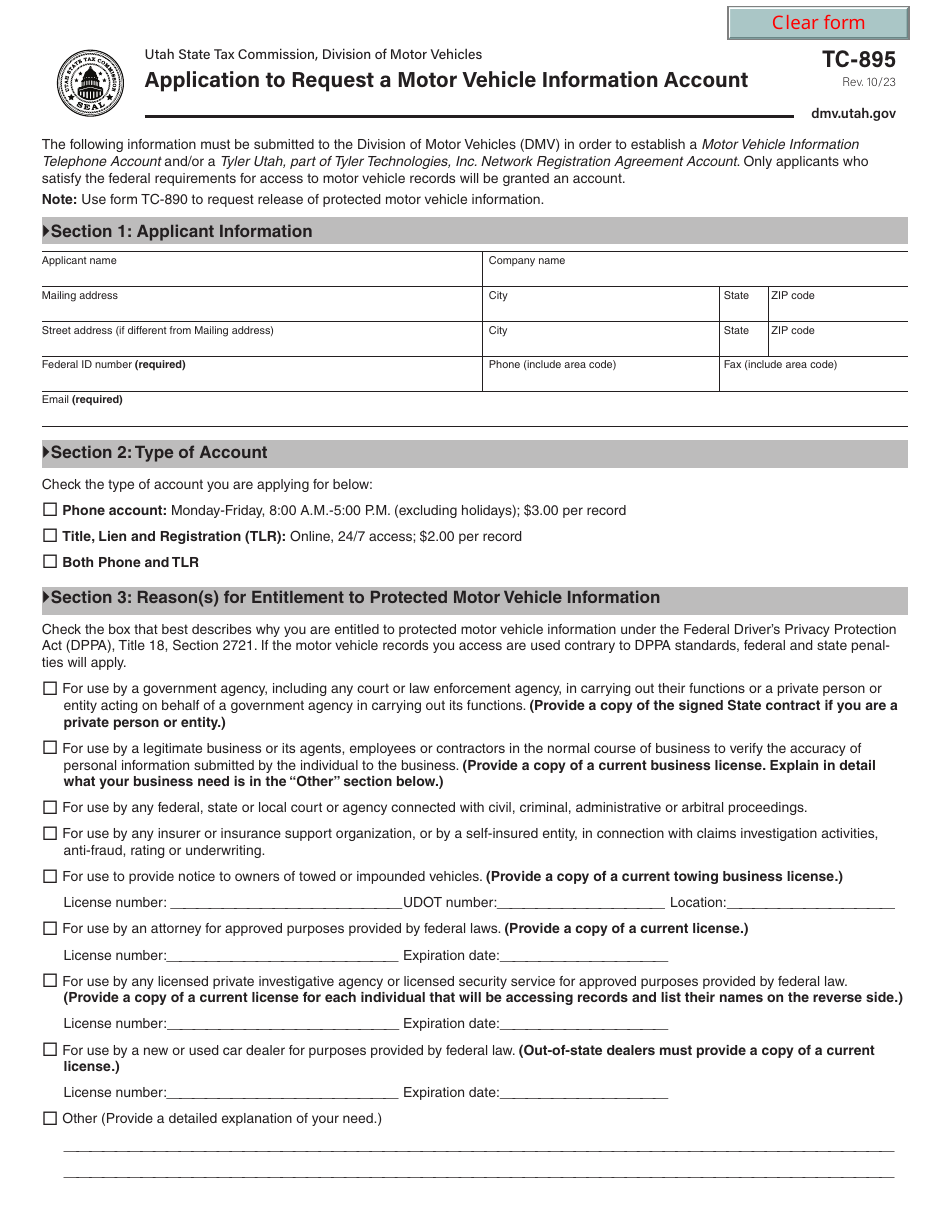 Form TC-895 Download Fillable PDF or Fill Online Application to Request ...