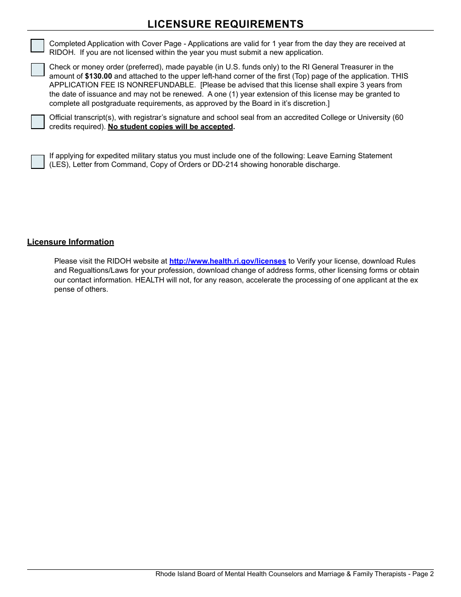 Rhode Island Application for License as a Marriage & Family Therapist ... Rhode Island Application for License as a Marriage & Family Therapist ...