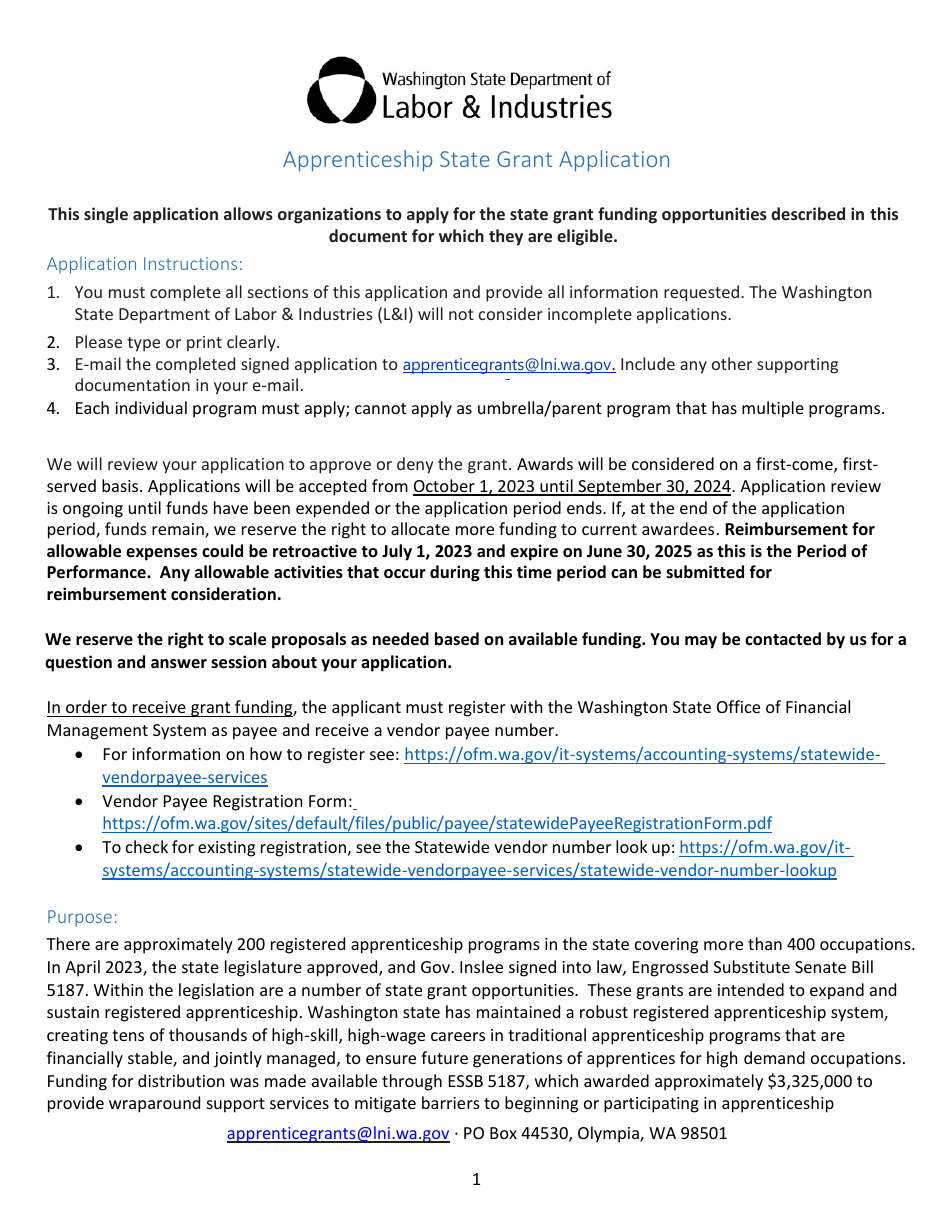 2024 Washington Apprenticeship State Grant Application - Fill Out, Sign ...