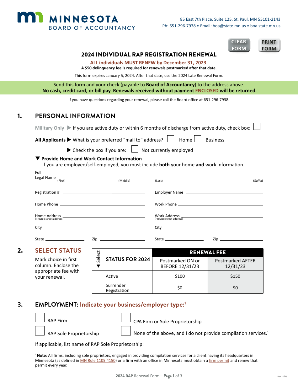 2024 Minnesota Individual Rap Registration Renewal Download Fillable ...