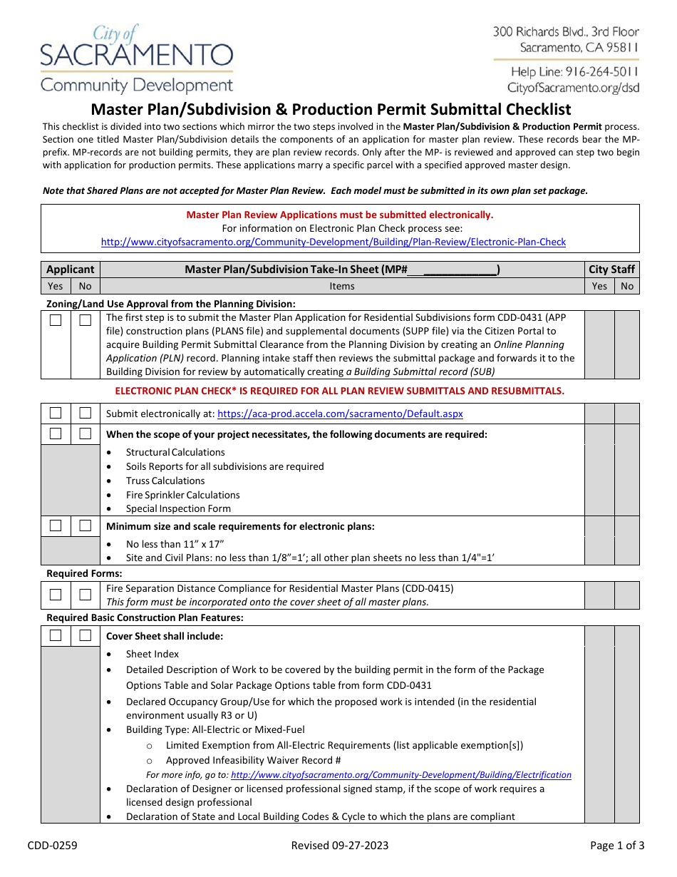 Form CDD-0259 - Fill Out, Sign Online and Download Fillable PDF, City ...
