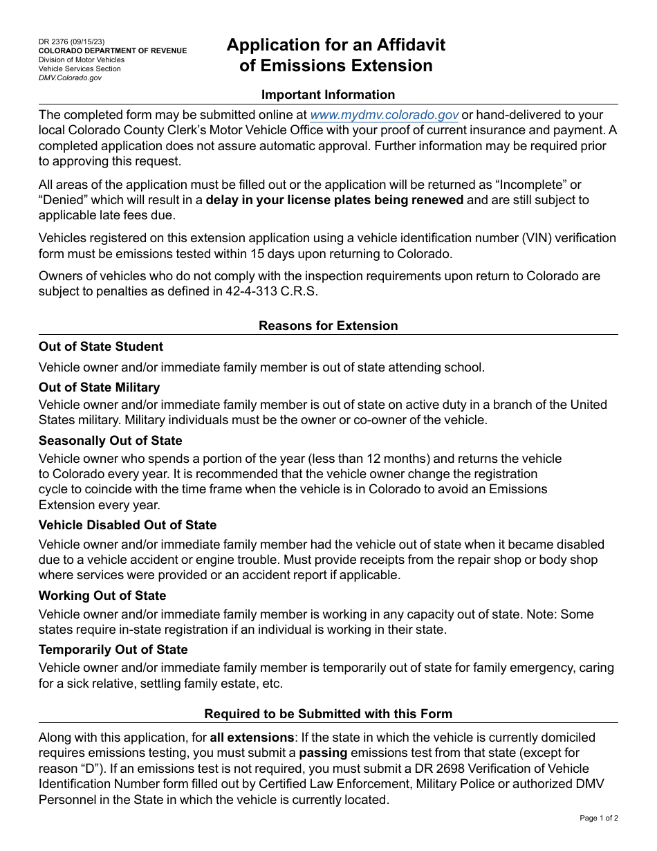 Form DR2376 Download Fillable PDF or Fill Online Application for an ...