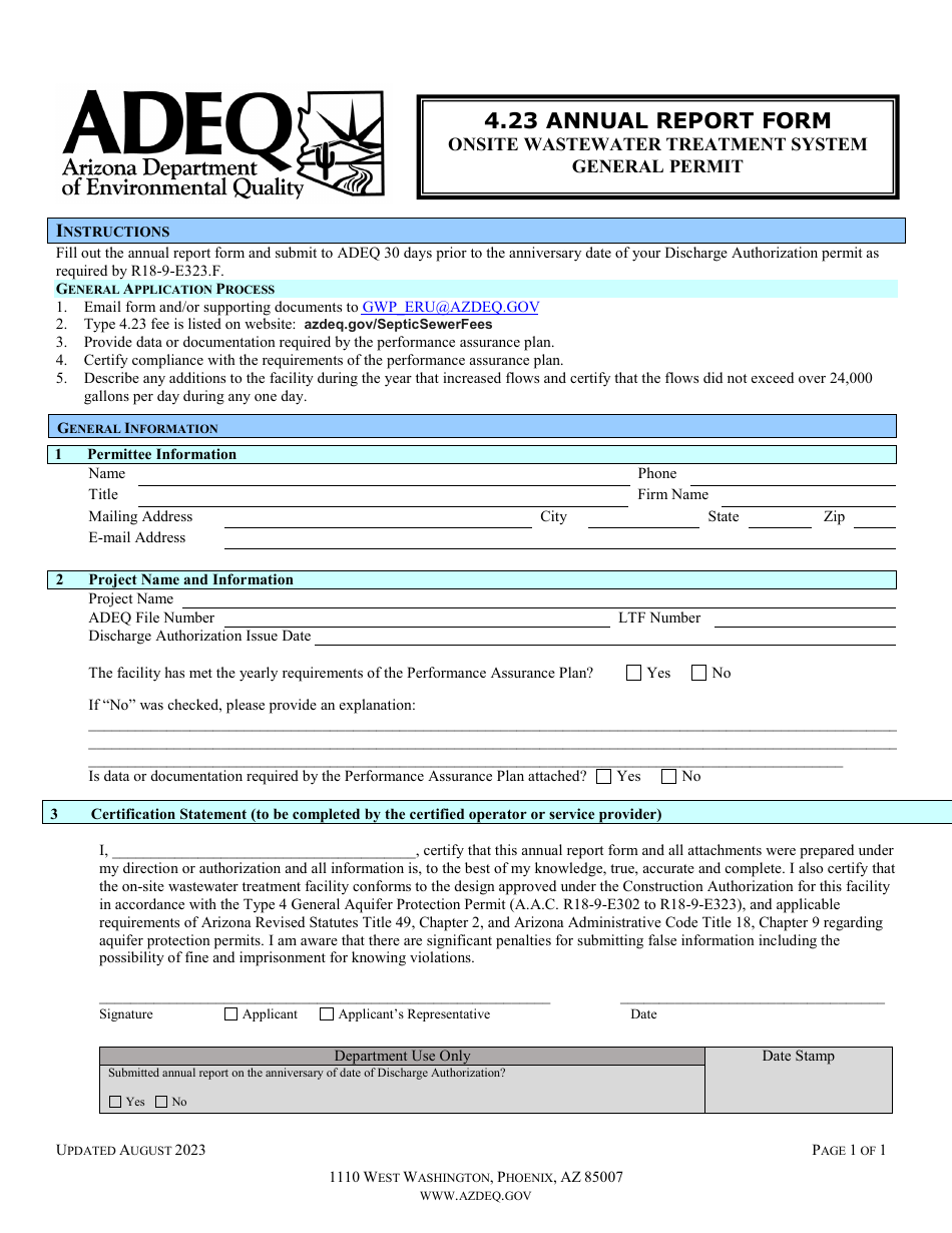 Arizona 4.23 Annual Report Form Download Fillable PDF | Templateroller