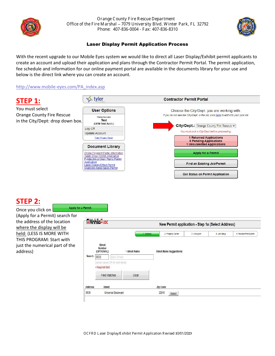 Orange County, Florida Permit Application for Laser Display/Exhibit ...