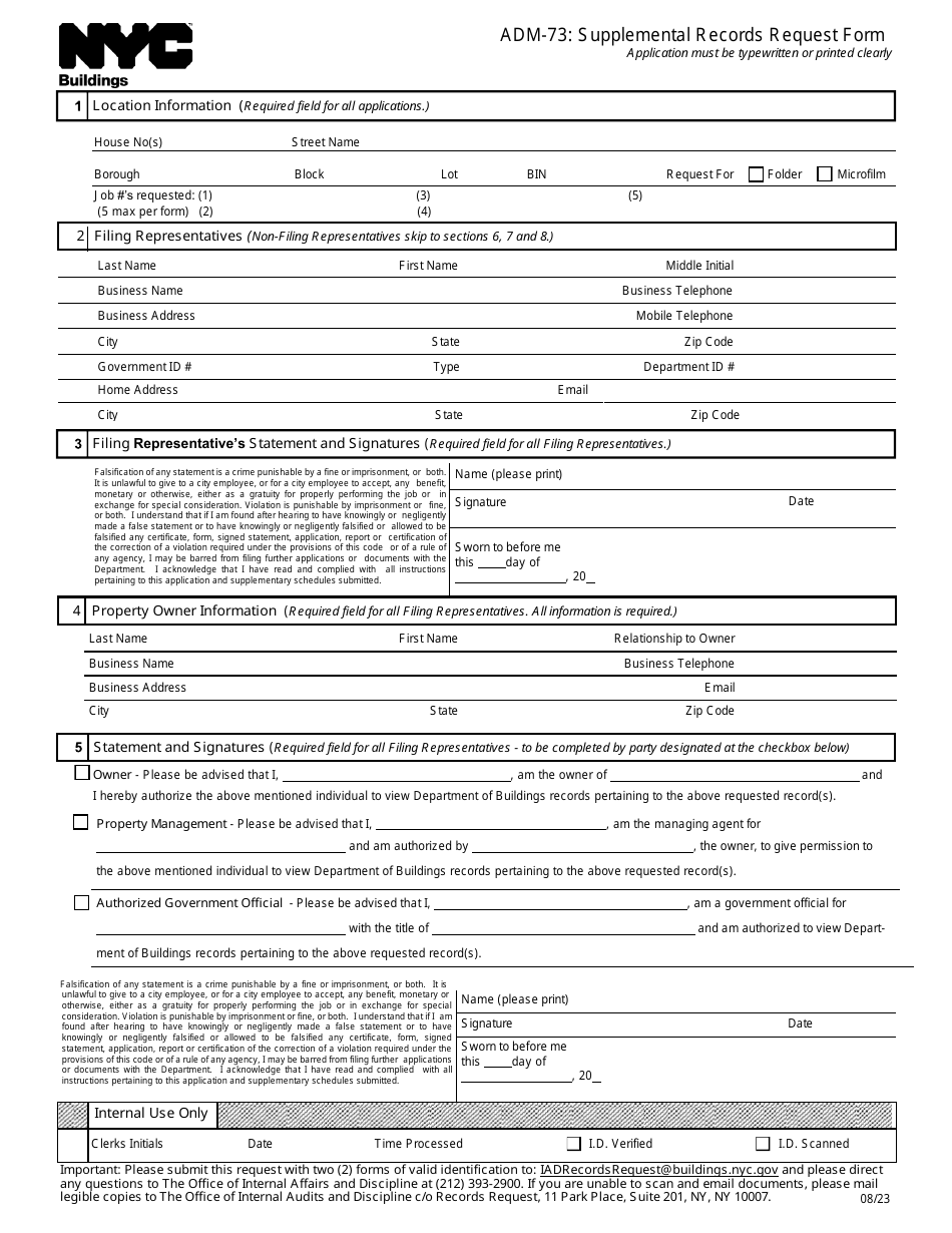 Form ADM-73 Download Fillable PDF or Fill Online Supplemental Records ...