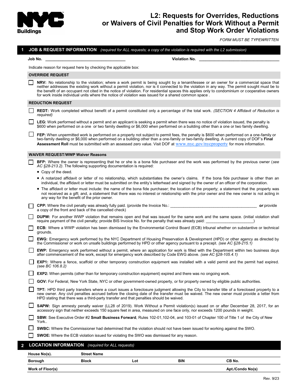 Form L2 Download Fillable PDF or Fill Online Requests for Overrides ...