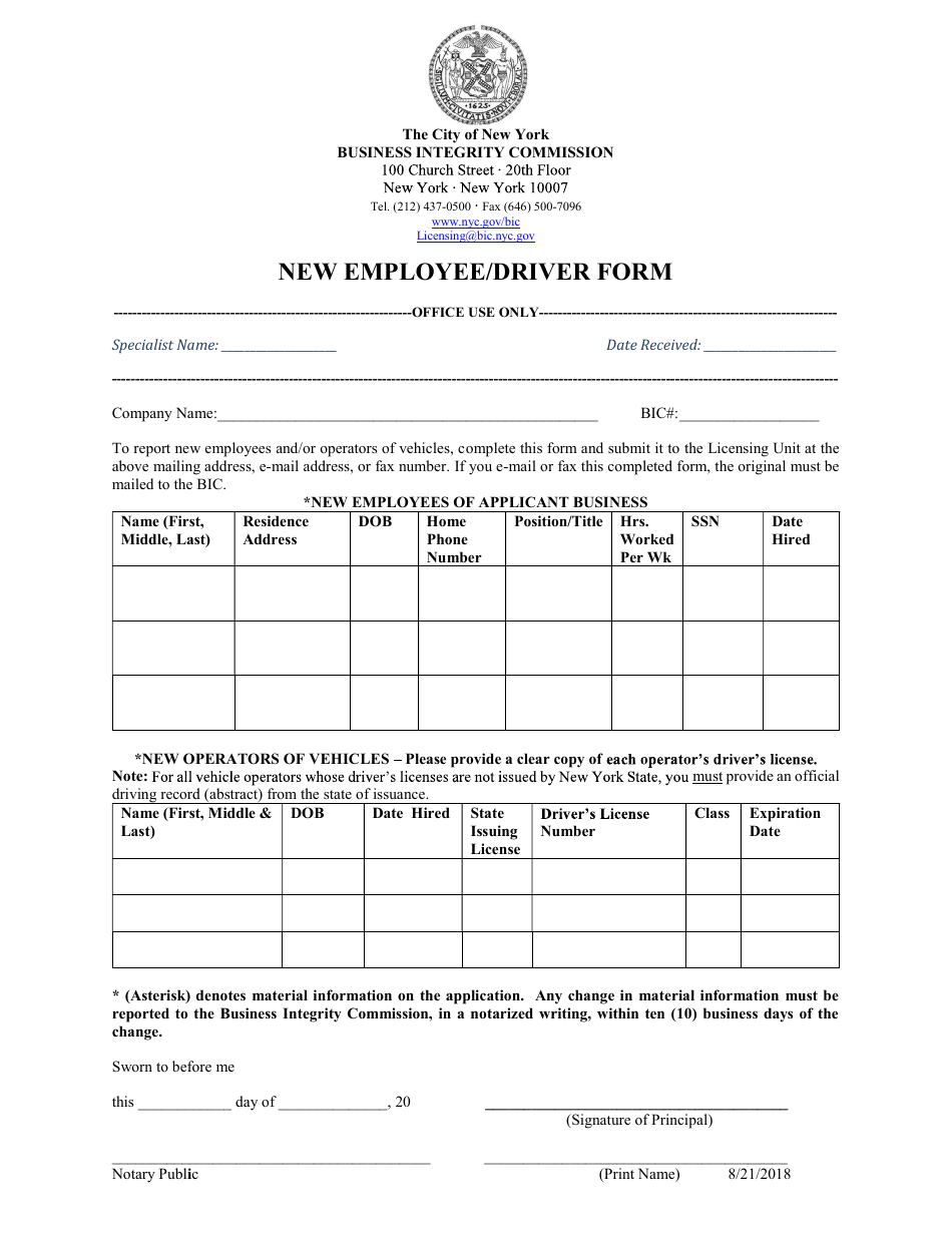 New York City New Employee/Driver Form - Fill Out, Sign Online and ...