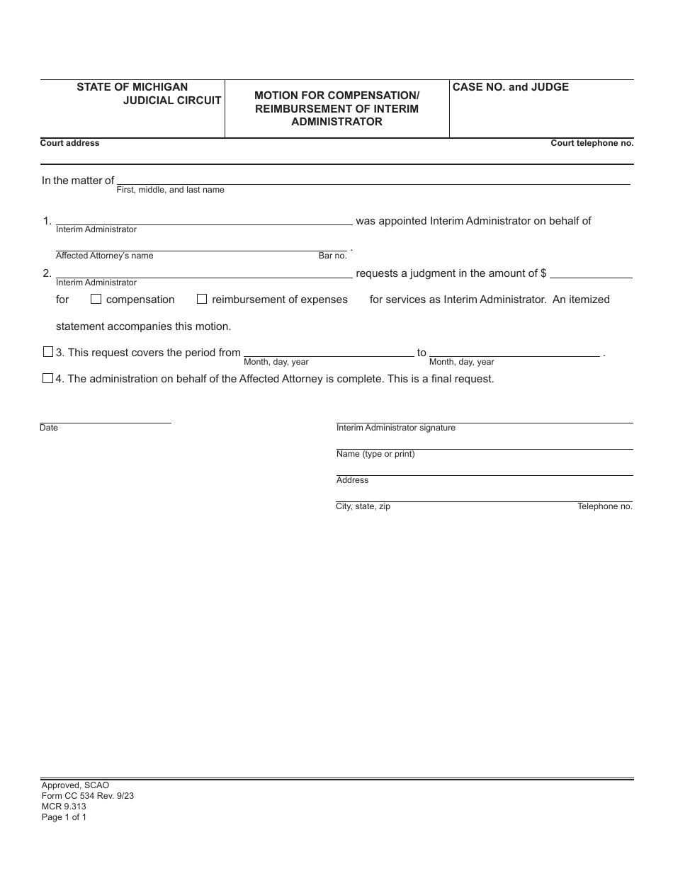 Form CC534 - Fill Out, Sign Online and Download Fillable PDF, Michigan ...