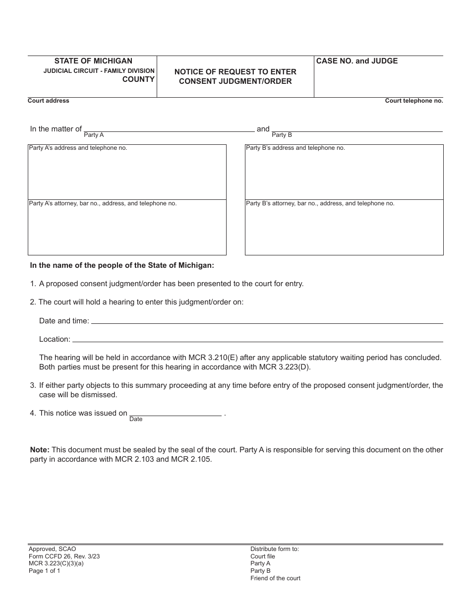 Form CCFD26 Download Fillable PDF or Fill Online Notice of Request to ...