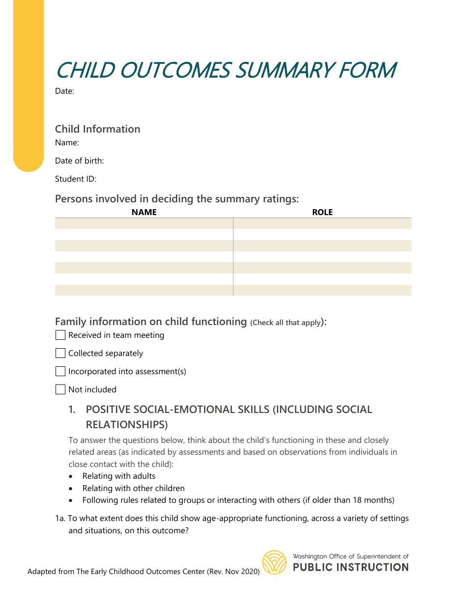 Washington Child Outcomes Summary Form - Fill Out, Sign Online and ...