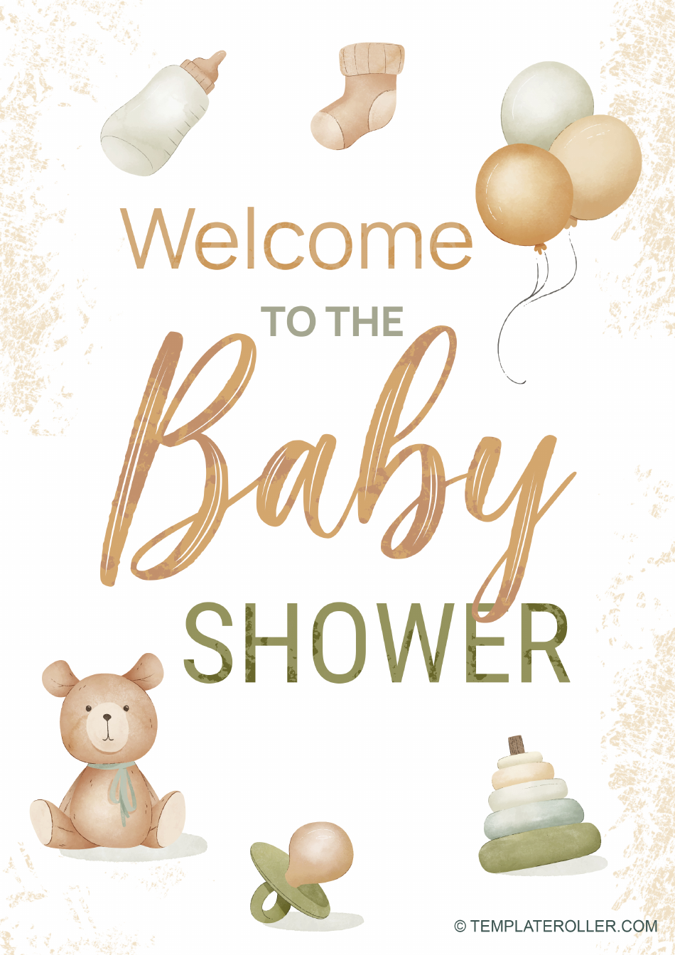 Baby Shower Welcome Sign - Beige Download Printable PDF | Templateroller