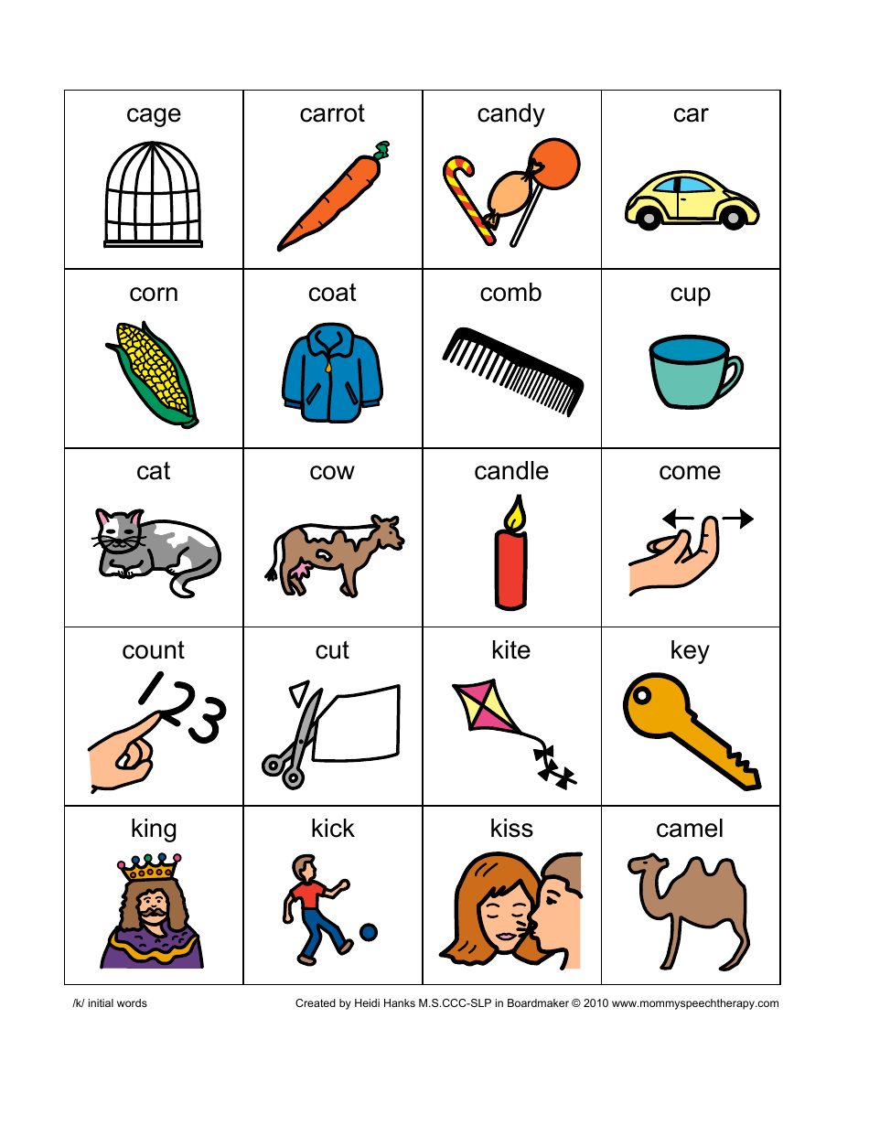 K-Initial Words Flashcards Download Printable PDF | Templateroller