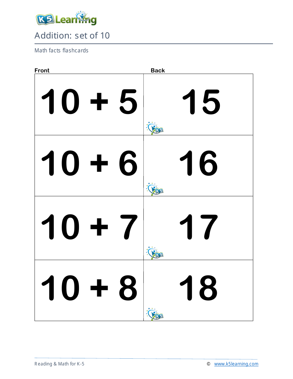 Math Facts Flashcards - Addition - Set of 0-12 Download Printable PDF ...