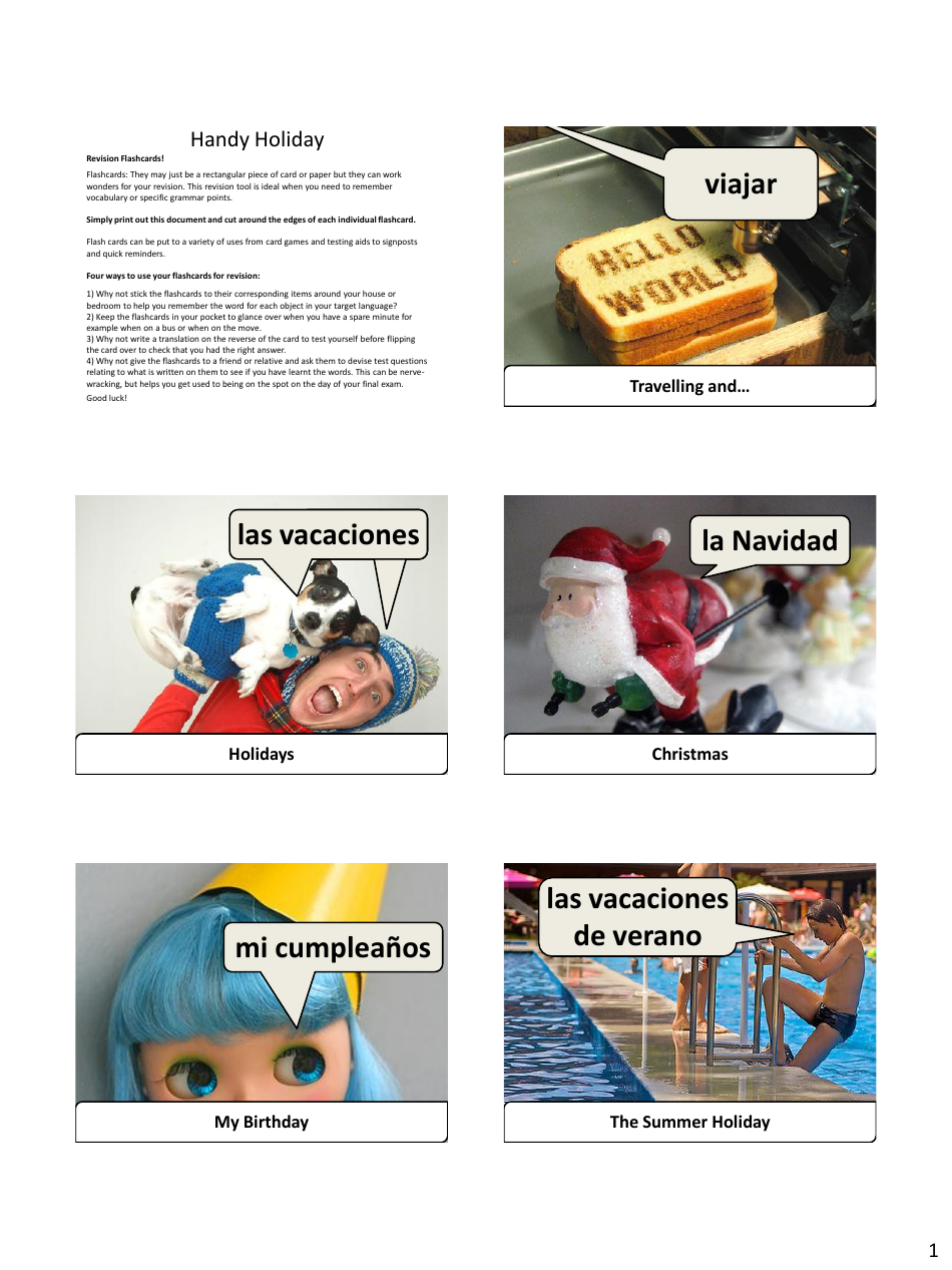 Spanish Revision Flashcards - Holiday Download Printable PDF ...