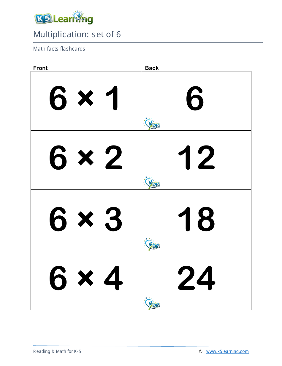 Math Facts Flashcards - Multiplication - Set of 6-8 Download Printable ...