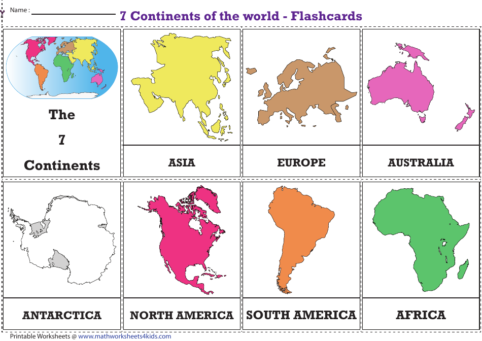 7 Continents of the World Flashcards Download Printable PDF ...