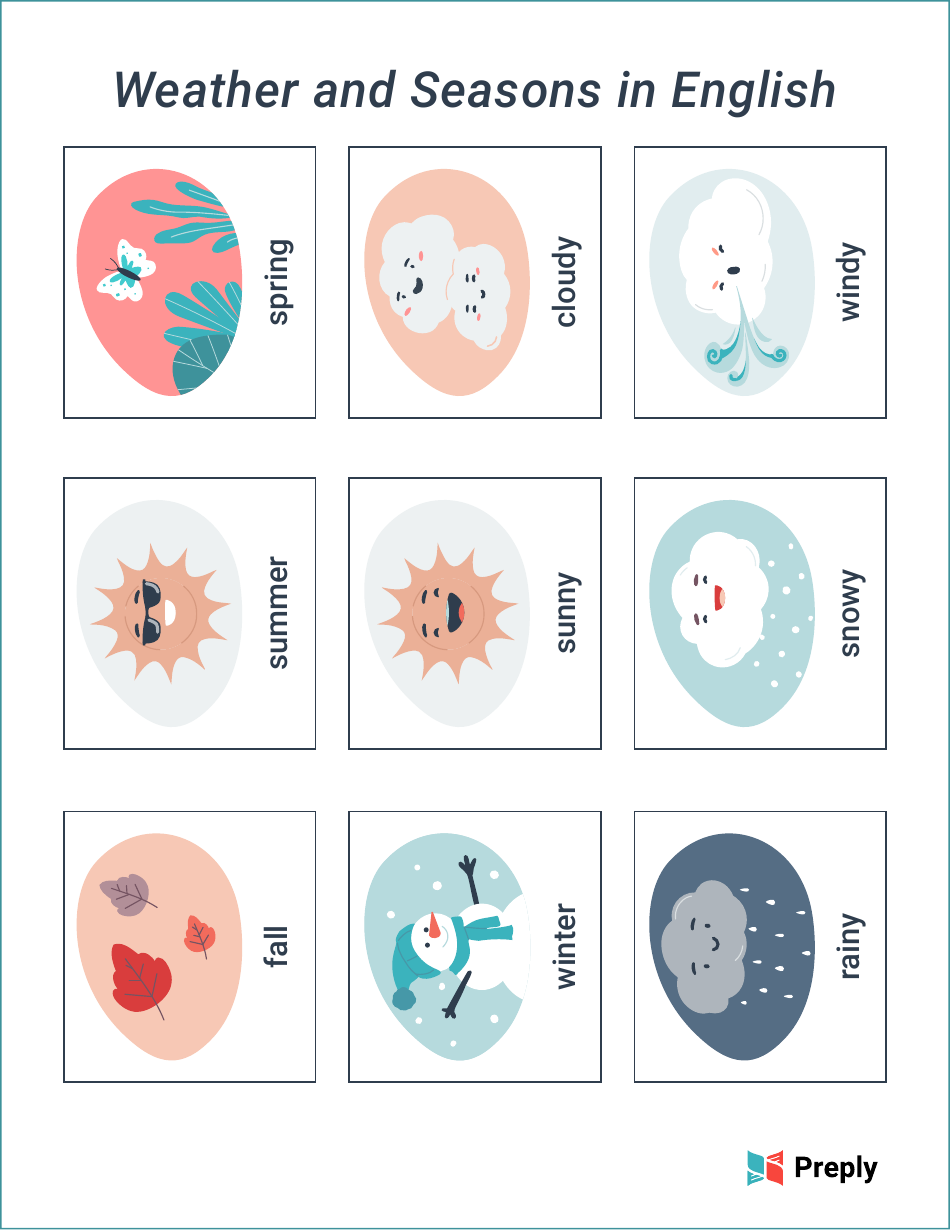 English/Spanish Flashcards - Weather and Seasons Download Printable PDF ...