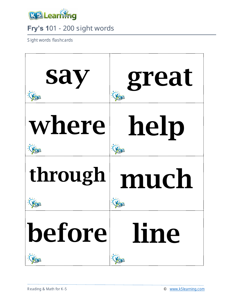 Fry's Sight Words Flashcards - 1-200 Download Printable PDF ...
