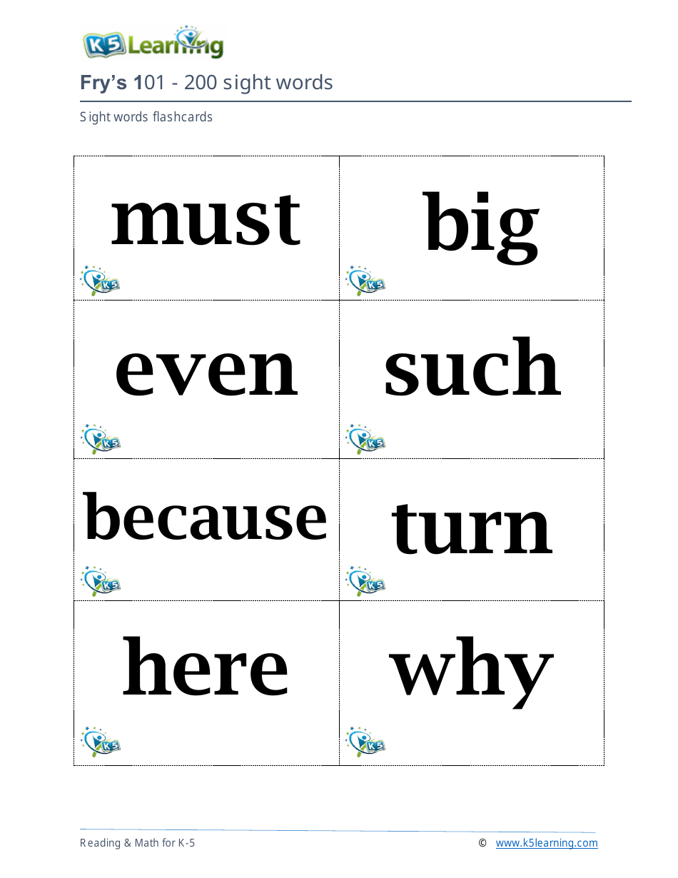 Fry's Sight Words Flashcards - 1-200 Download Printable PDF ...