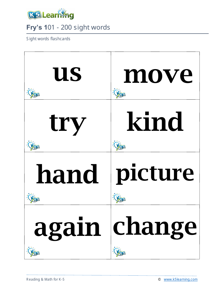 Fry's Sight Words Flashcards - 1-200 Download Printable PDF ...