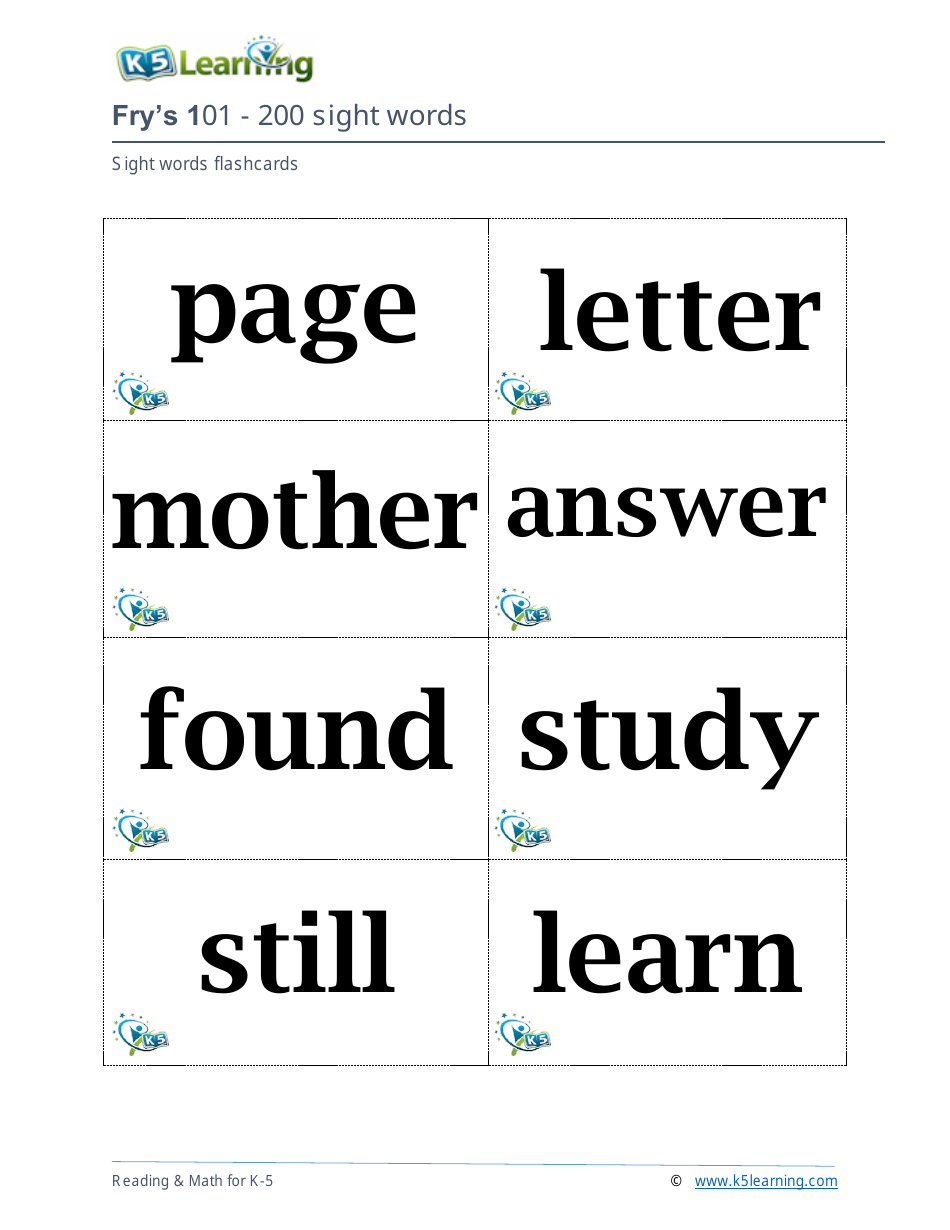 Fry's Sight Words Flashcards - 1-200 Download Printable PDF ...
