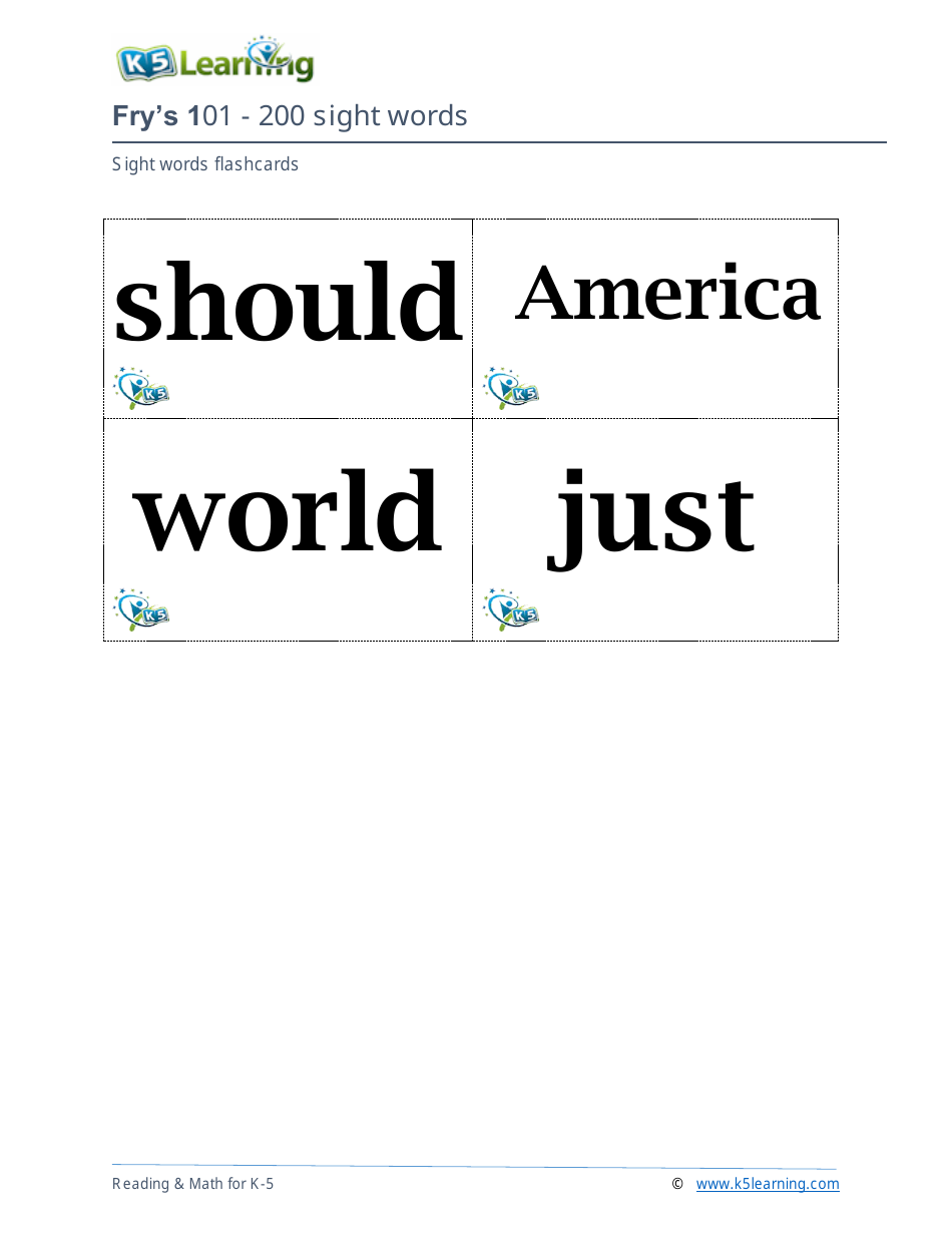 Fry's Sight Words Flashcards - 1-200 Download Printable PDF ...