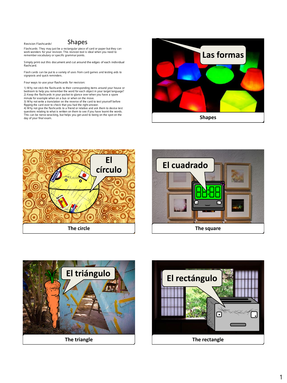 Spanish Revision Flashcards - Shapes Download Printable PDF ...
