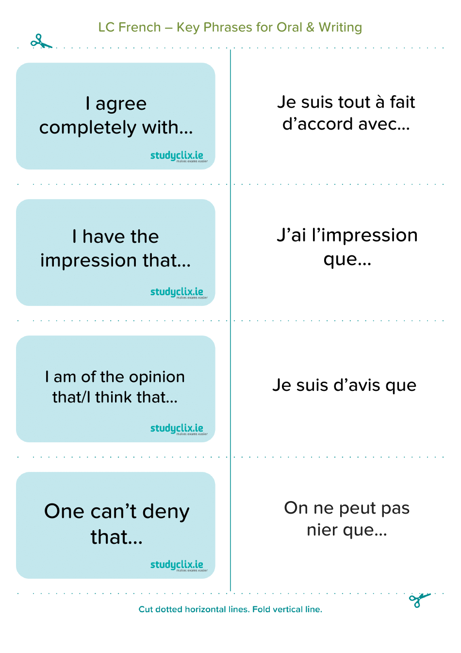French Flashcards - Key Phrases for Oral and Writing Download Printable ...