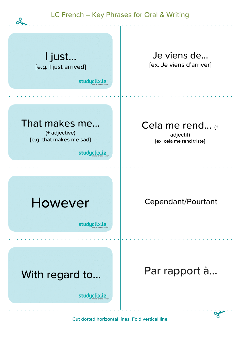 French Flashcards - Key Phrases for Oral and Writing Download Printable ...