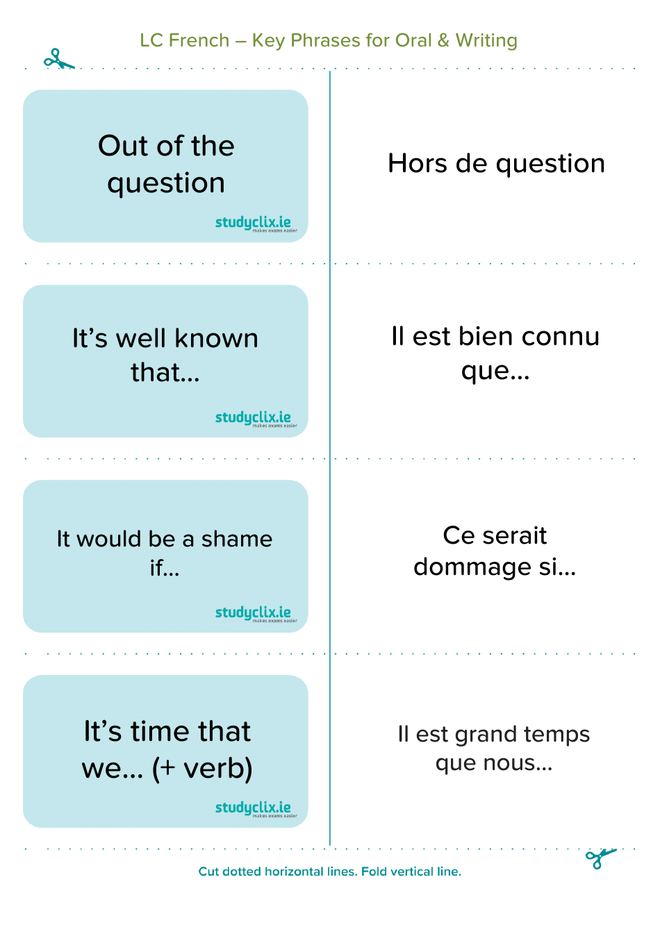 French Flashcards - Key Phrases for Oral and Writing Download Printable ...