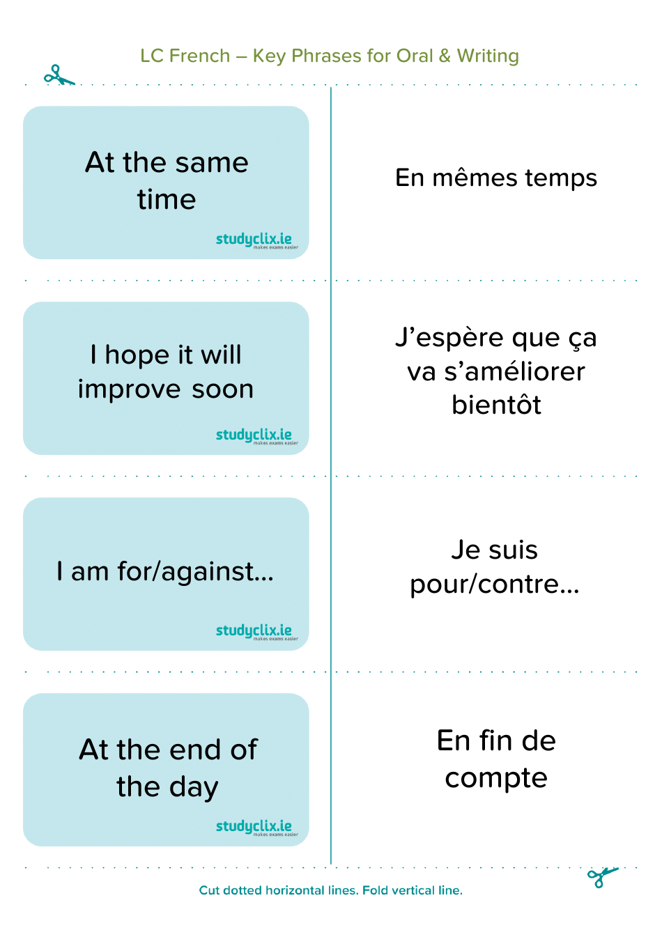 French Flashcards - Key Phrases for Oral and Writing Download Printable ...