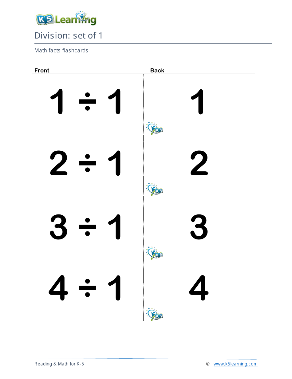 Math Facts Flashcards - Division - Set of 1-3 Download Printable PDF ...