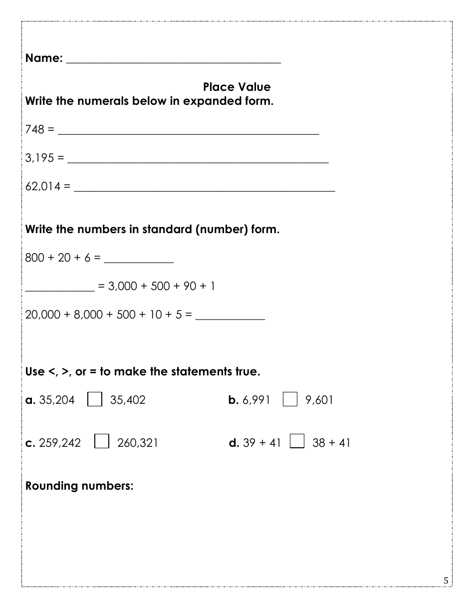 Rising Fourth Grade Math Summer Packet Download Printable PDF ...