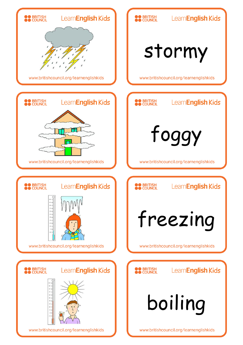 English Vocab Flashcards - Weather Download Printable PDF | Templateroller