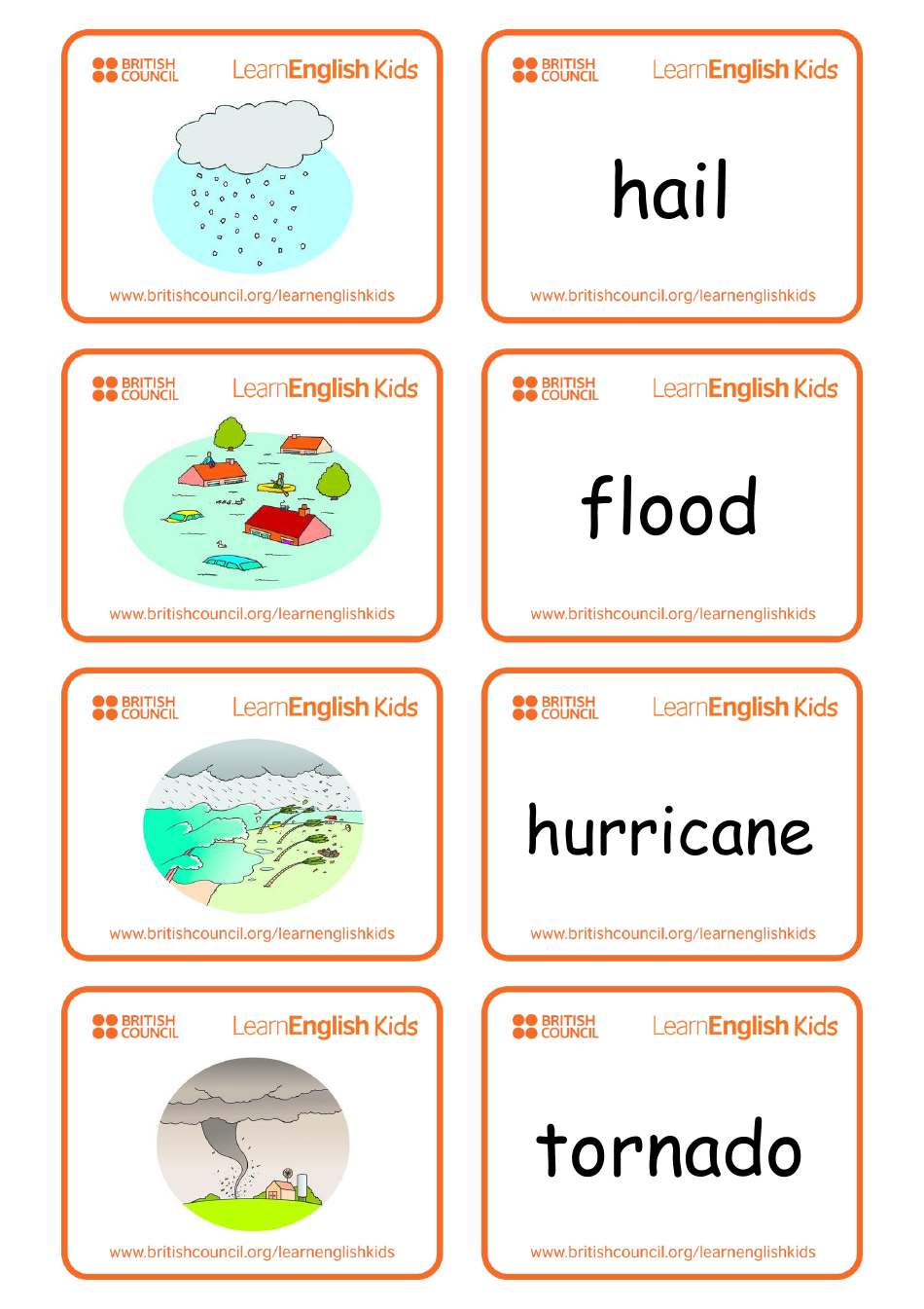 English Vocab Flashcards - Weather Download Printable PDF | Templateroller