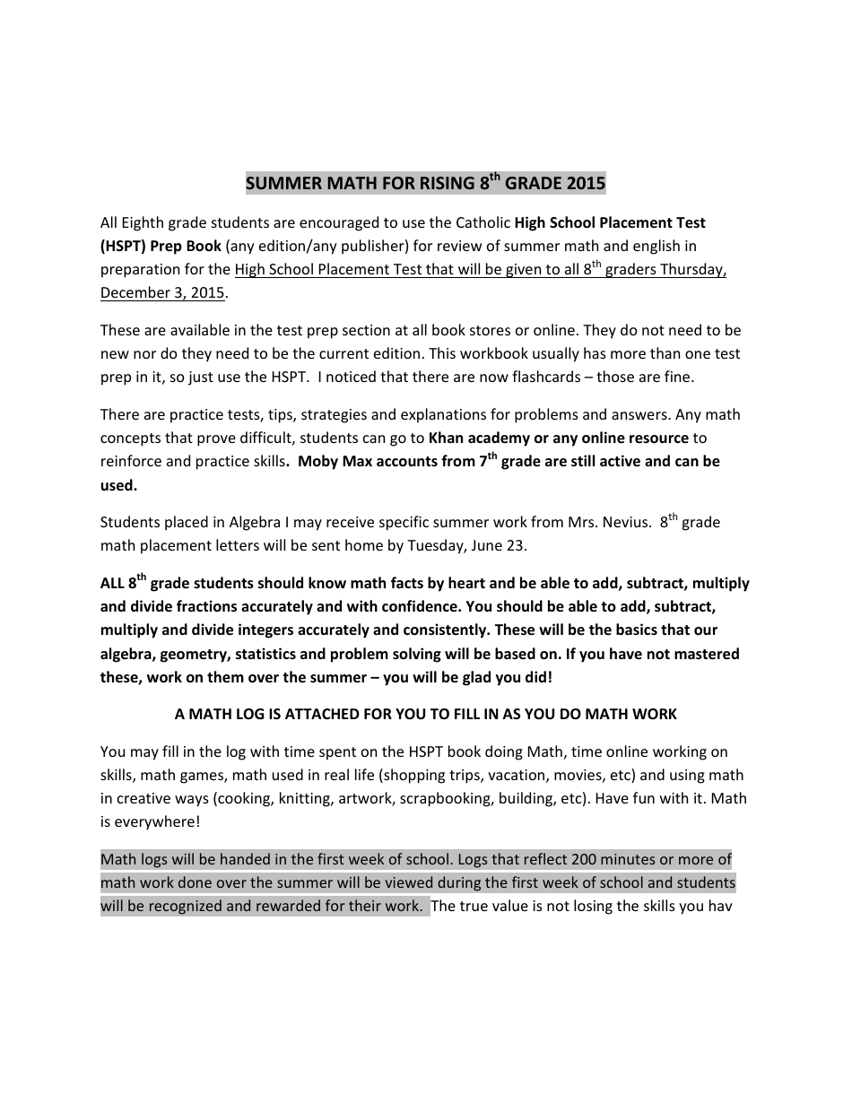 Summer Math Log Templates Download Printable PDF | Templateroller