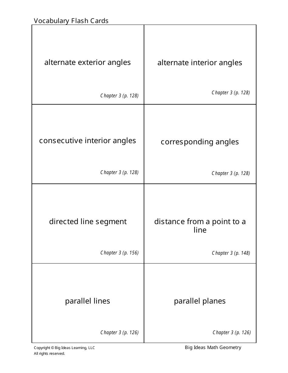 Geometry Vocabulary Flash Cards - Chapter 3 Download Printable PDF ...