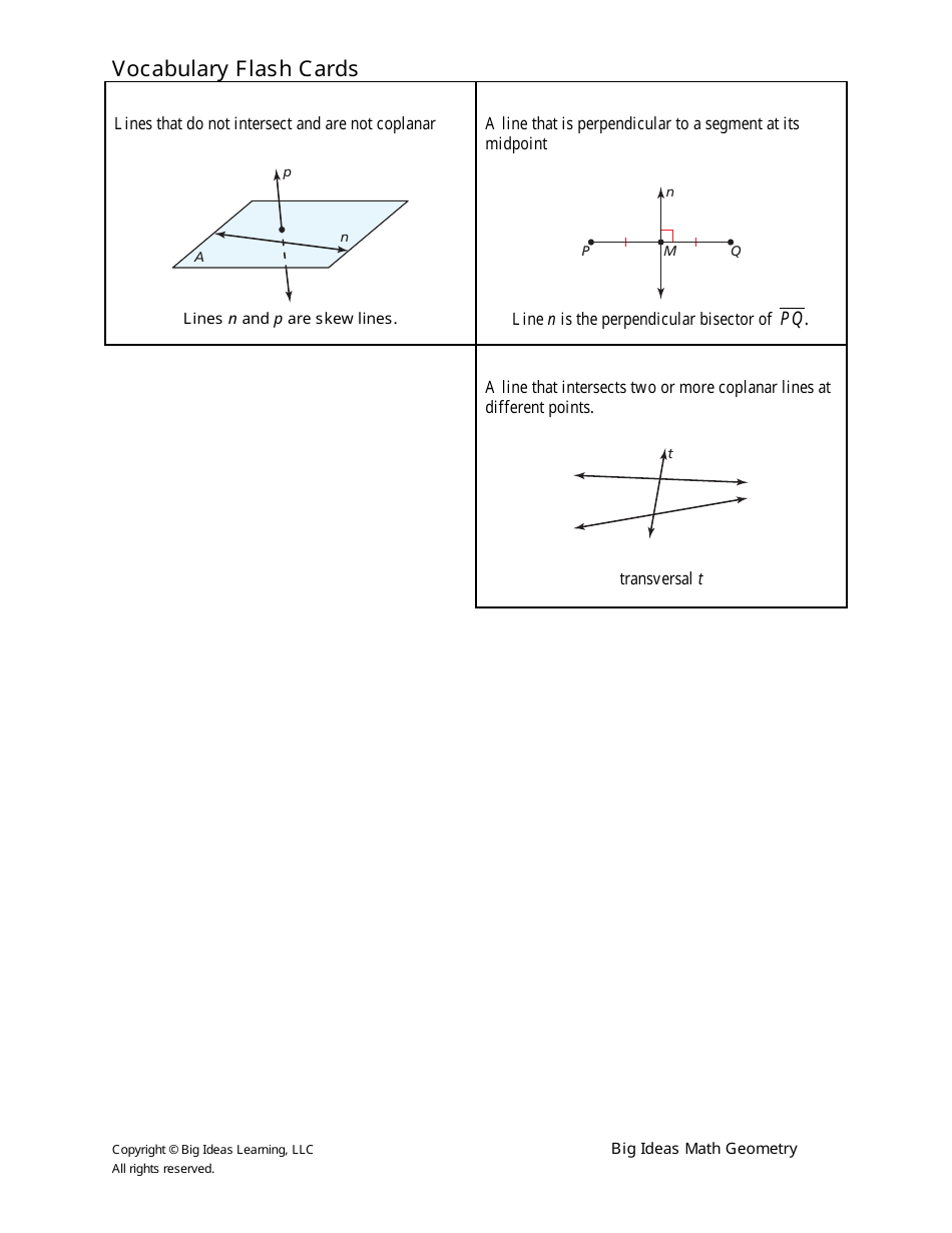 Geometry Vocabulary Flash Cards - Chapter 3 Download Printable PDF ...