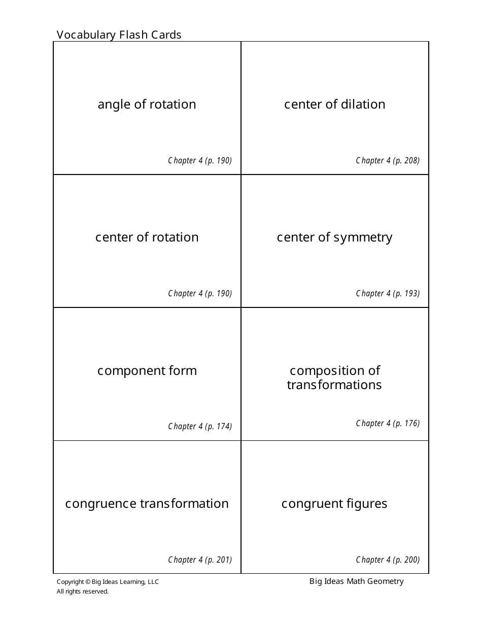 Geometry Vocabulary Flash Cards - Chapter 4 Download Printable PDF ...