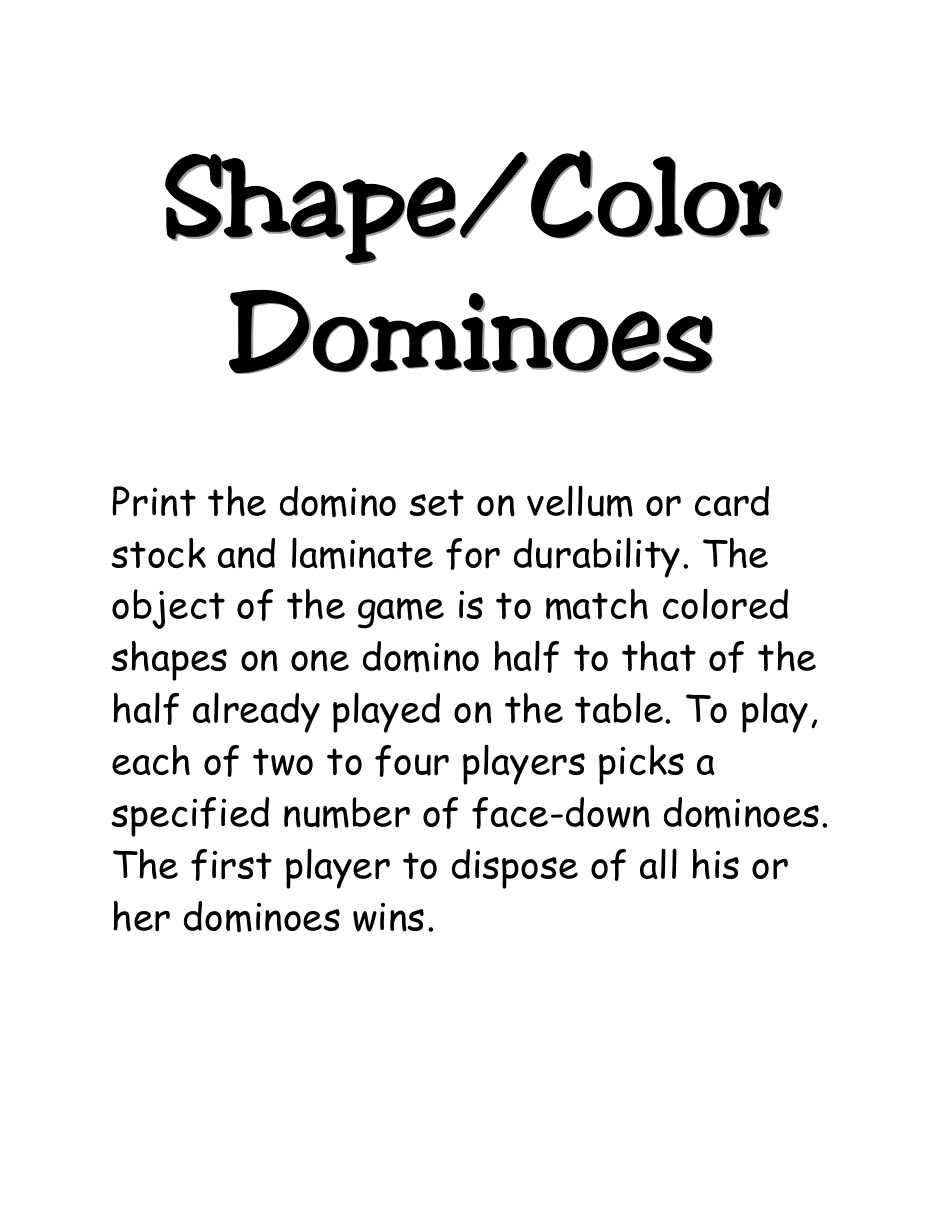 Shape/Color Dominoes Download Printable PDF | Templateroller