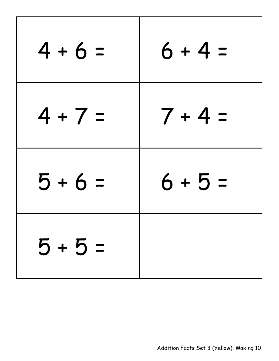 Addition Math Flashcards - Sets Download Printable PDF | Templateroller