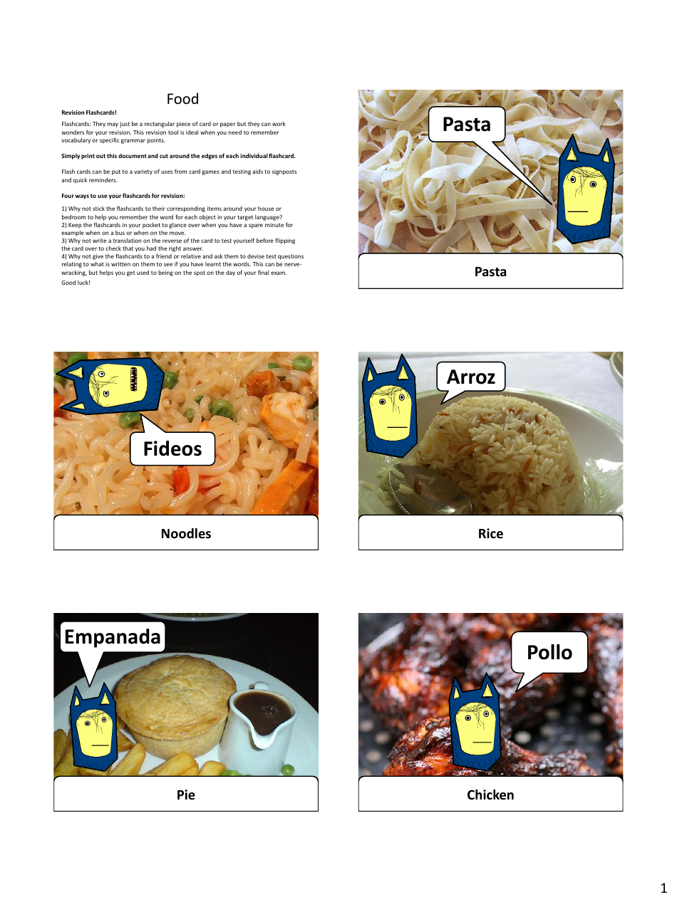 Spanish Revision Flashcards - Food Download Printable PDF | Templateroller
