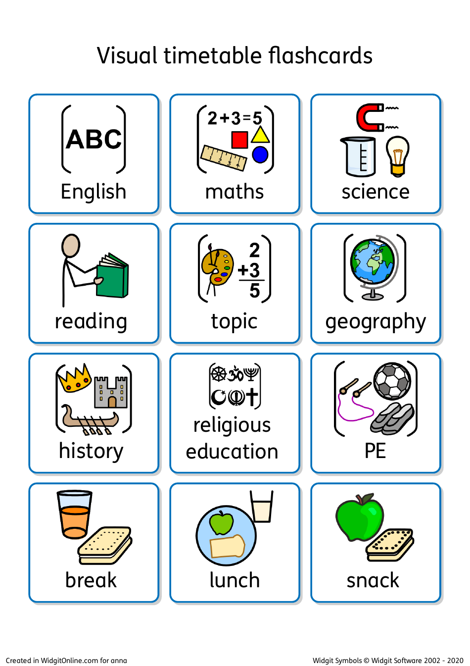 Visual Timetable Flashcards Download Printable PDF | Templateroller