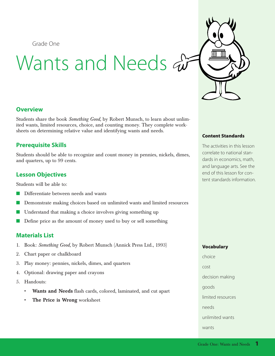 Money Counting Flashcards - Wants and Needs Download Printable PDF ...
