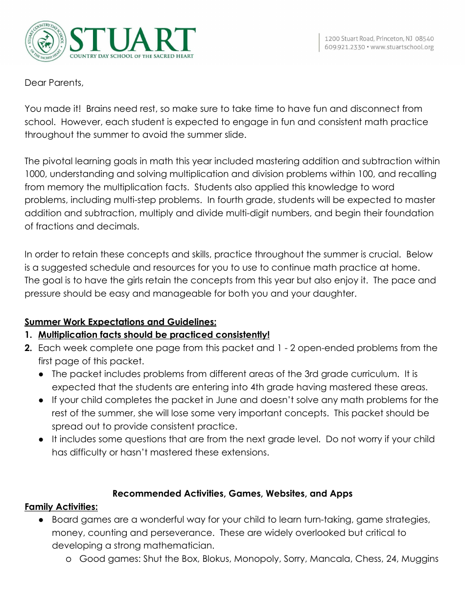 4th Grade Summer Math Work Download Printable PDF | Templateroller